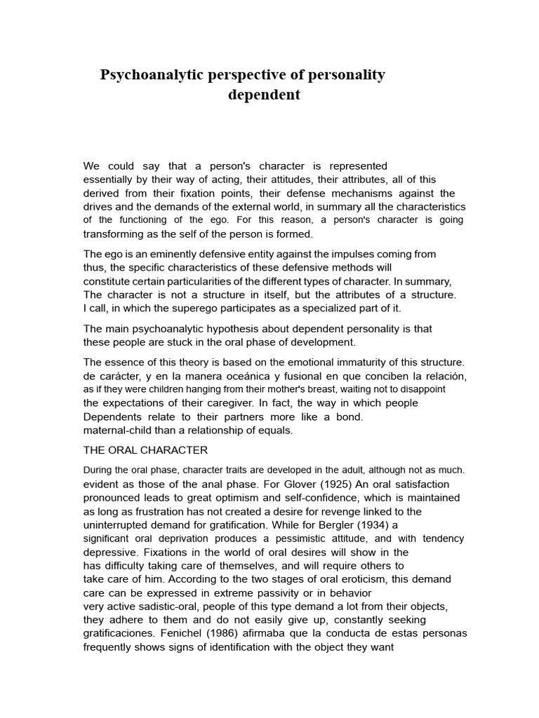 Psychoanalytic Perspective of Dependent Personality | PDF ...