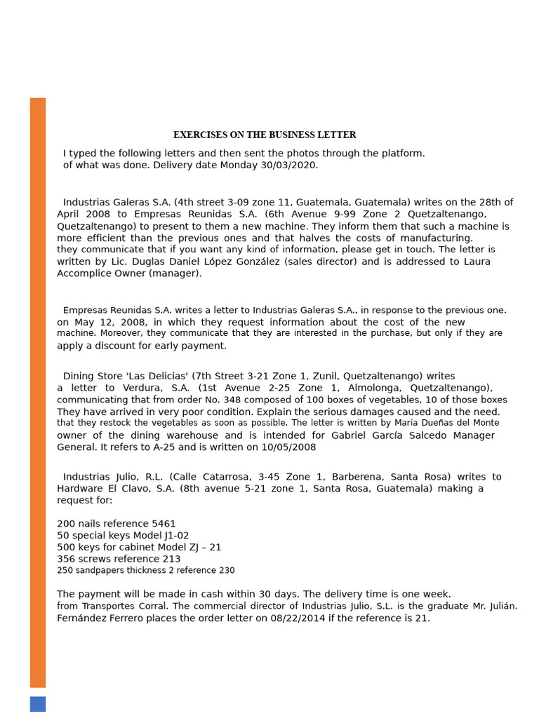 Business Letter Writing Exercises | PDF