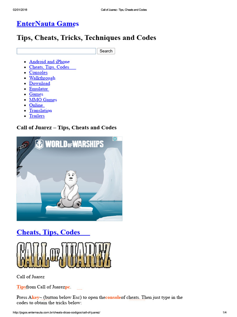 Call of Juarez Cheats and Tips | PDF | Video Games