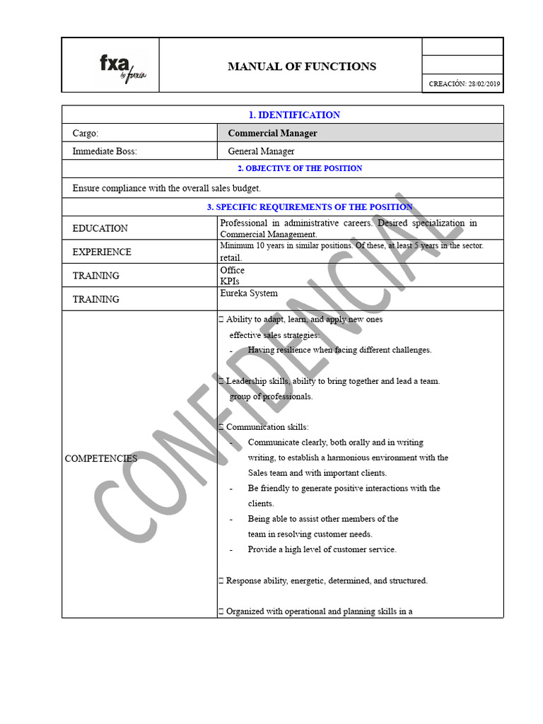 Commercial Manager Functions Manual | PDF | Sales | Leadership