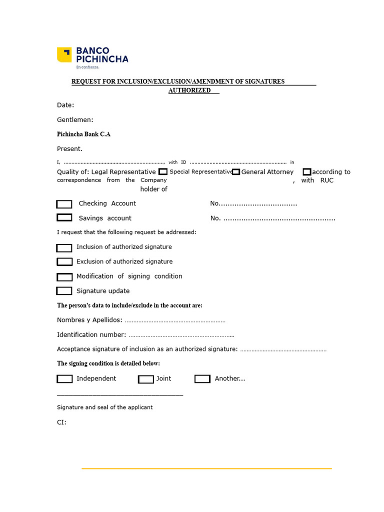 Request For Inclusion, Exclusion, Modification of Authorized Signature ...