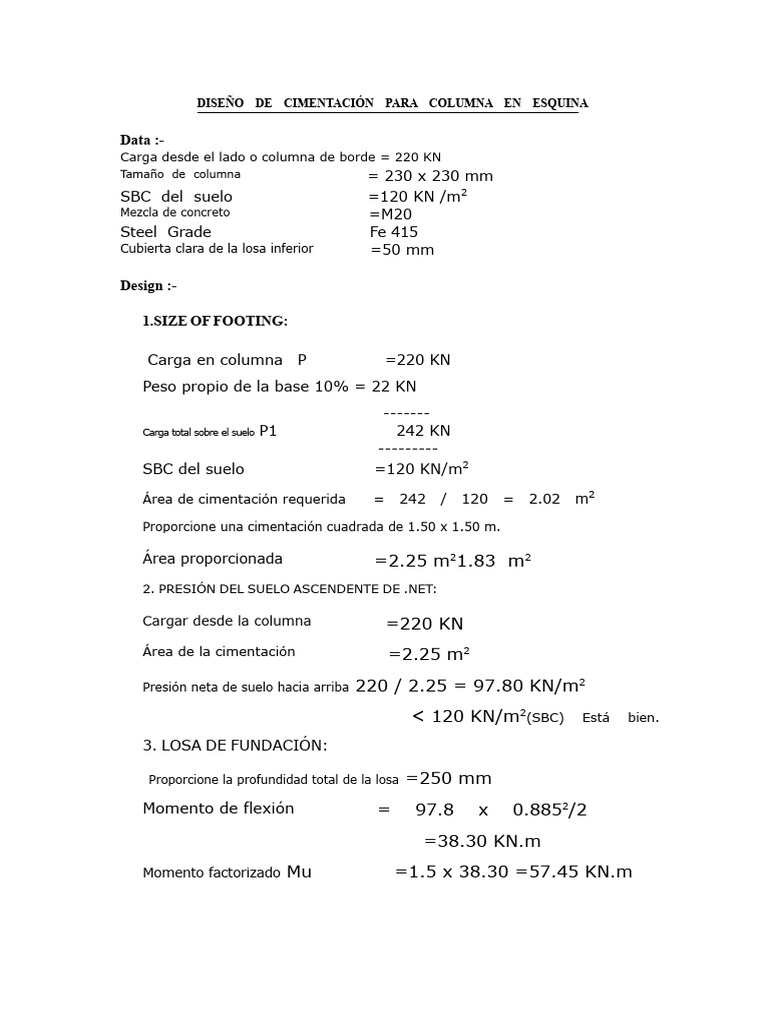 Diseño de Cimentación para Columna de Esquina | PDF | Fundación ...