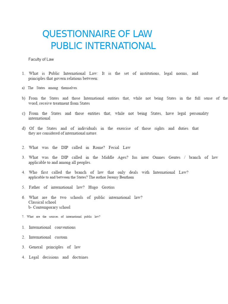 Public International Law Questionnaire | PDF | International Law ...