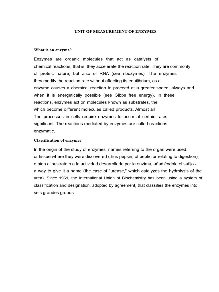 Unit of Measurement For Enzymes | PDF | Enzyme | Catalysis