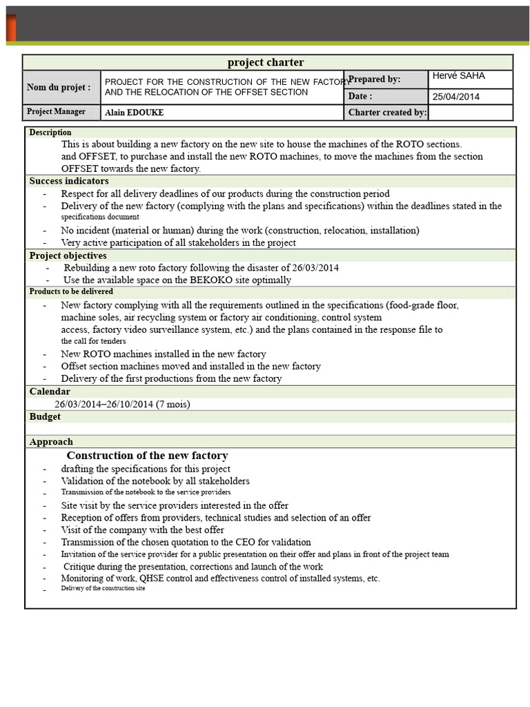 New Factory Construction Project Charter | PDF | Business