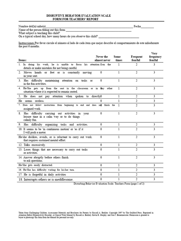 Teacher Disruptive Behavior Evaluation Form | PDF | Teachers | Attention