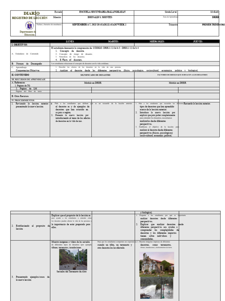 DLL DRRR Trimestre 1 Semana 2 | PDF | Aprendizaje | Sicología