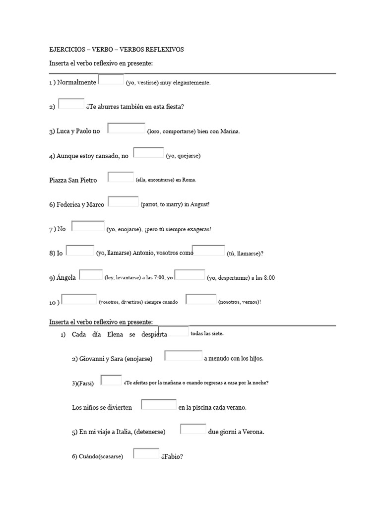 Ejercicios de Verbos Reflexivos | PDF