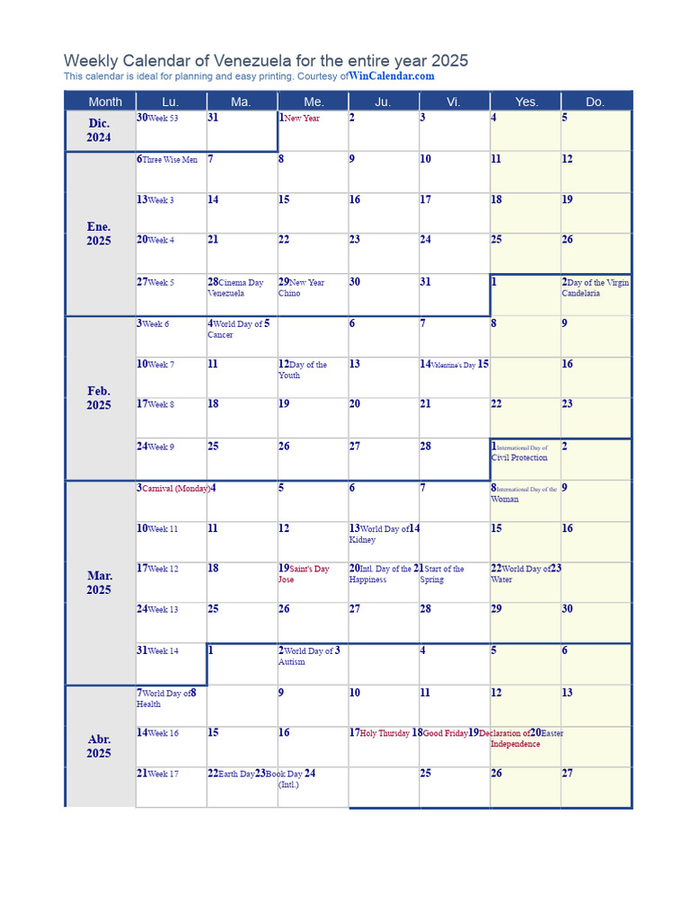 Weekly Calendar 2025 | PDF