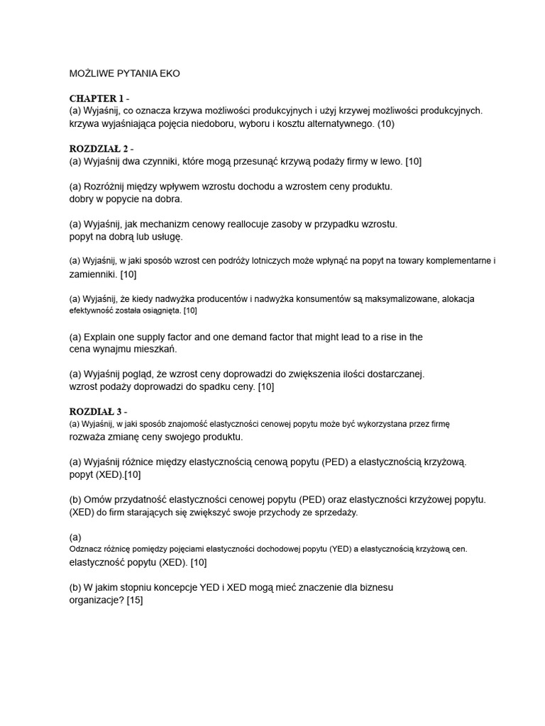 Możliwe Pytania Eko | PDF