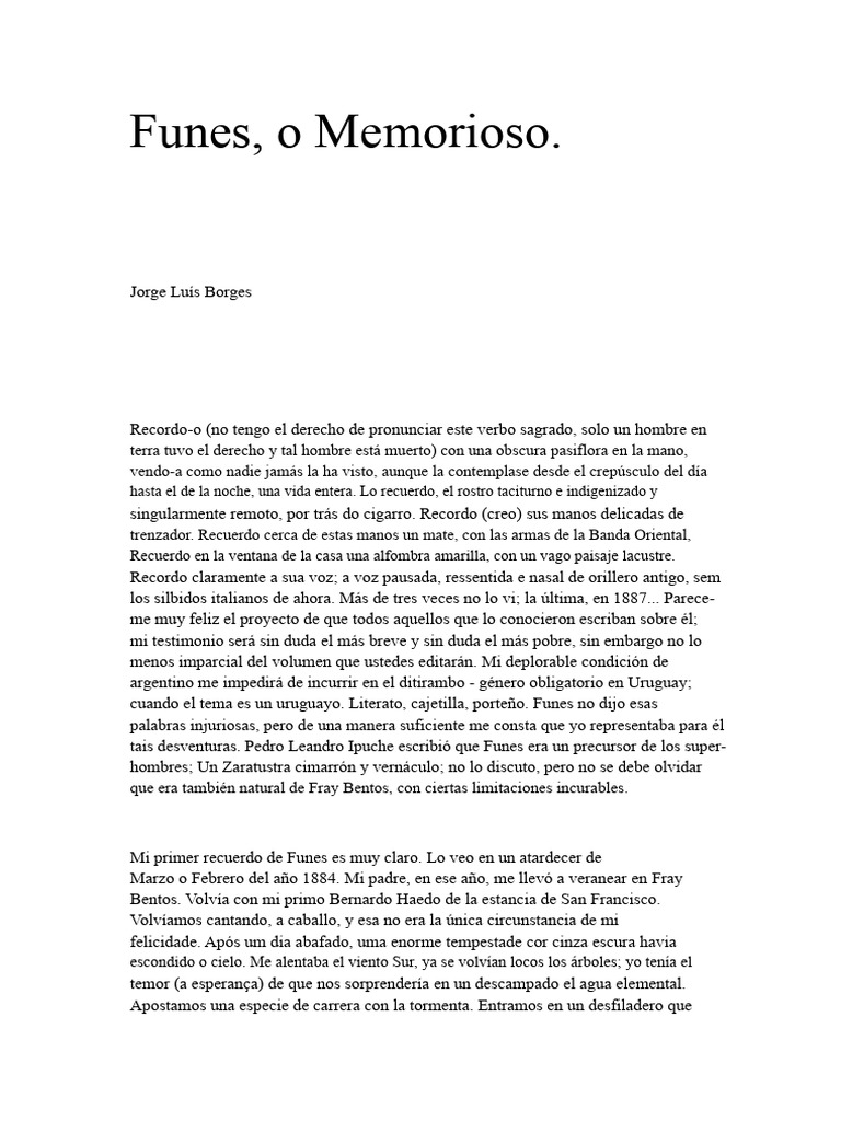 Jorge Luis Borges - Funes, El Memorioso PDF | PDF
