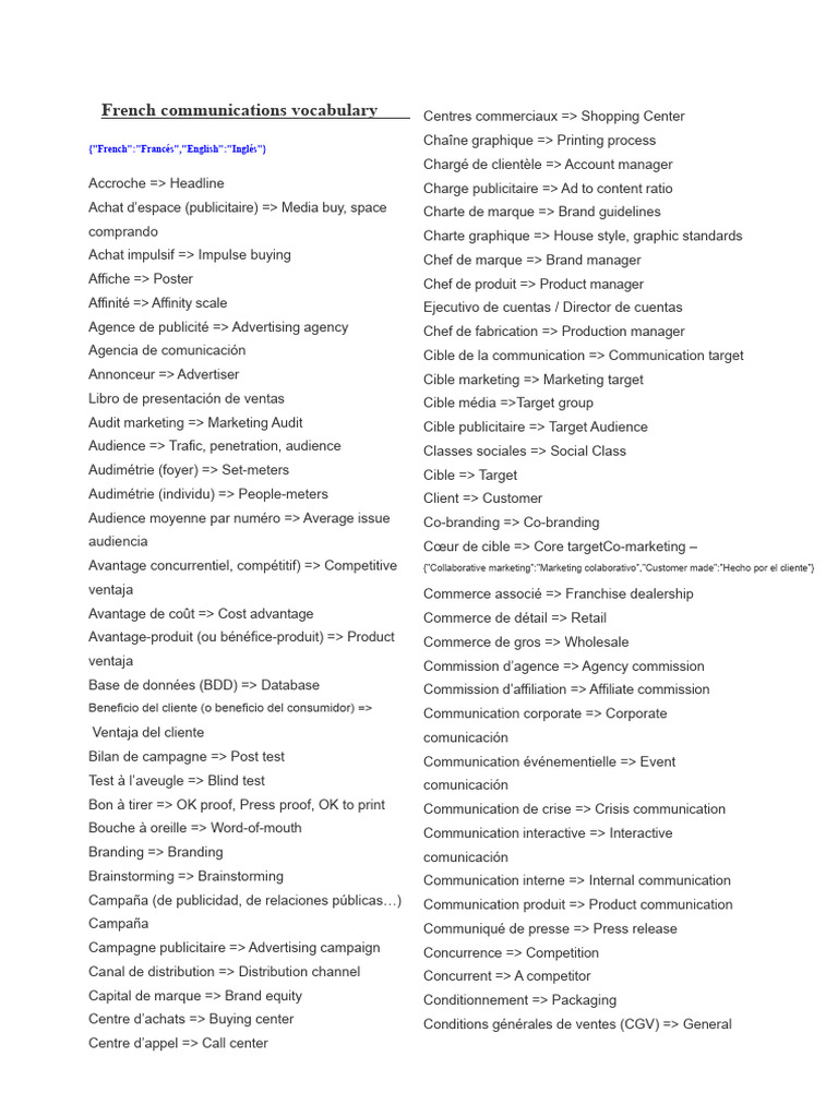 Vocabulaire de la communication en français | PDF | Commercialisation ...