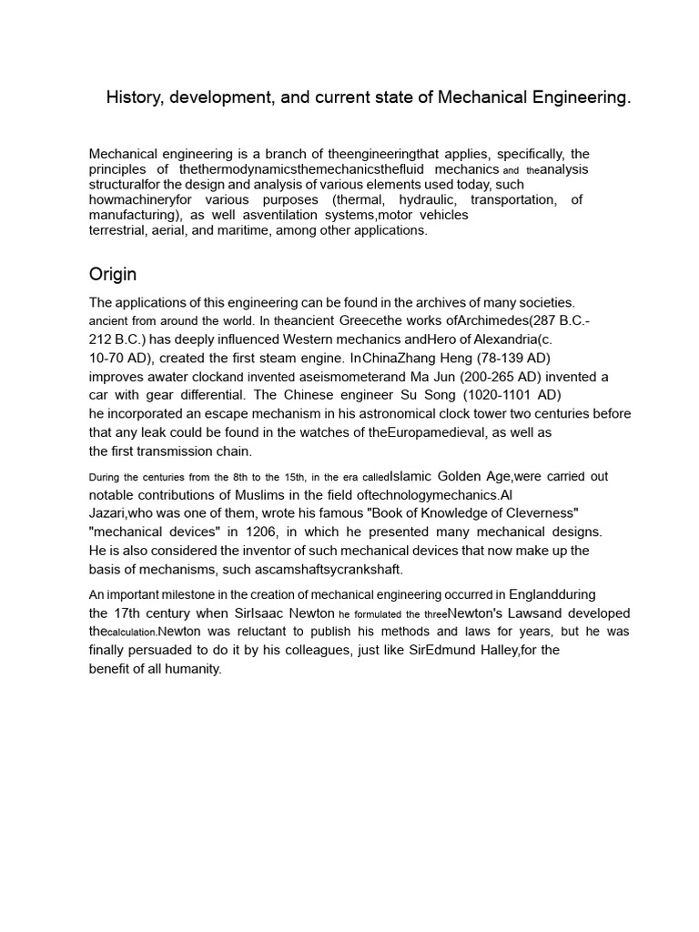 Mechanical Engineering: History & Evolution | PDF | Mechanical ...