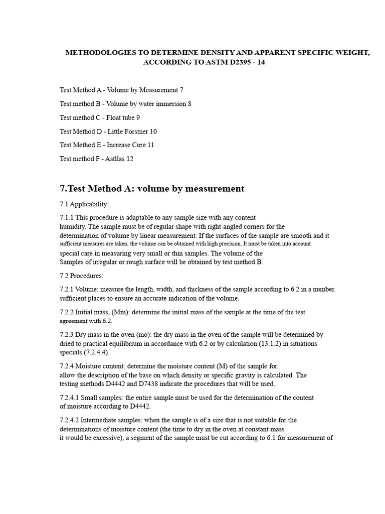 ASTM D2395 Density Measurement Methods | PDF | Volume | Density