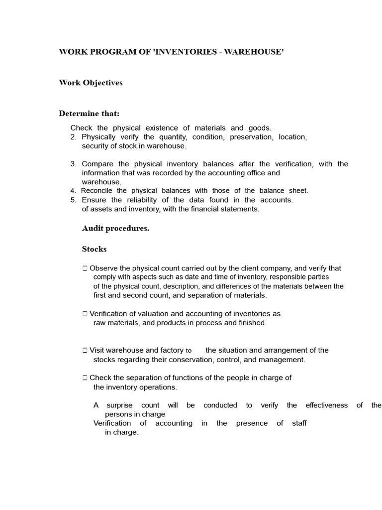 Inventory Audit Work Program | PDF