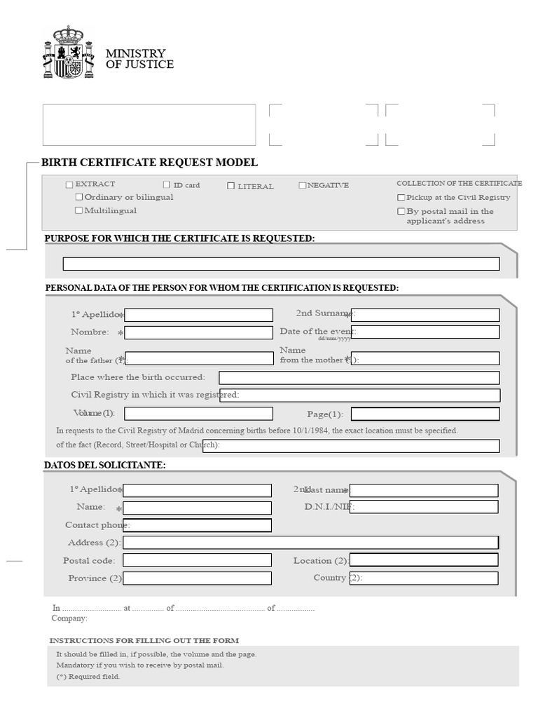 Birth Certificate Request Model | PDF | Birth Certificate | Government ...