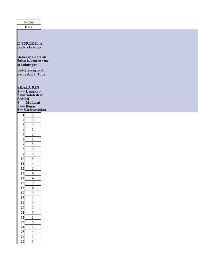 Qey Kuesioner Skema | PDF