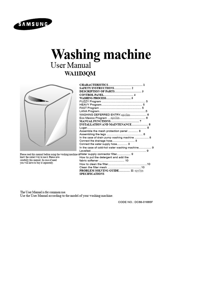 Manual WA11D3 | PDF | Washing Machine