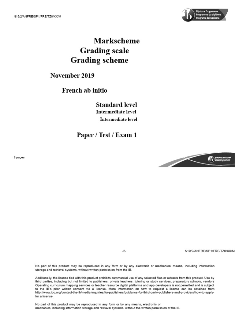 French Ab Initio November 2019 Markscheme | PDF