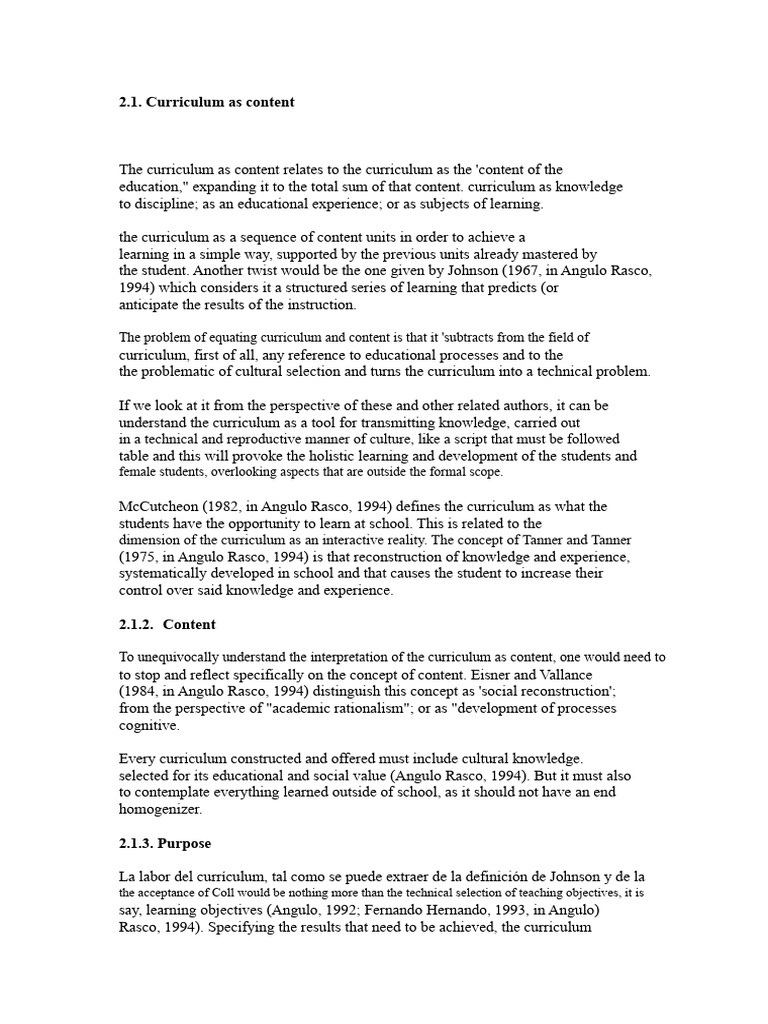 2.1. Curriculum As Content: The Problem of Equating Curriculum and ...