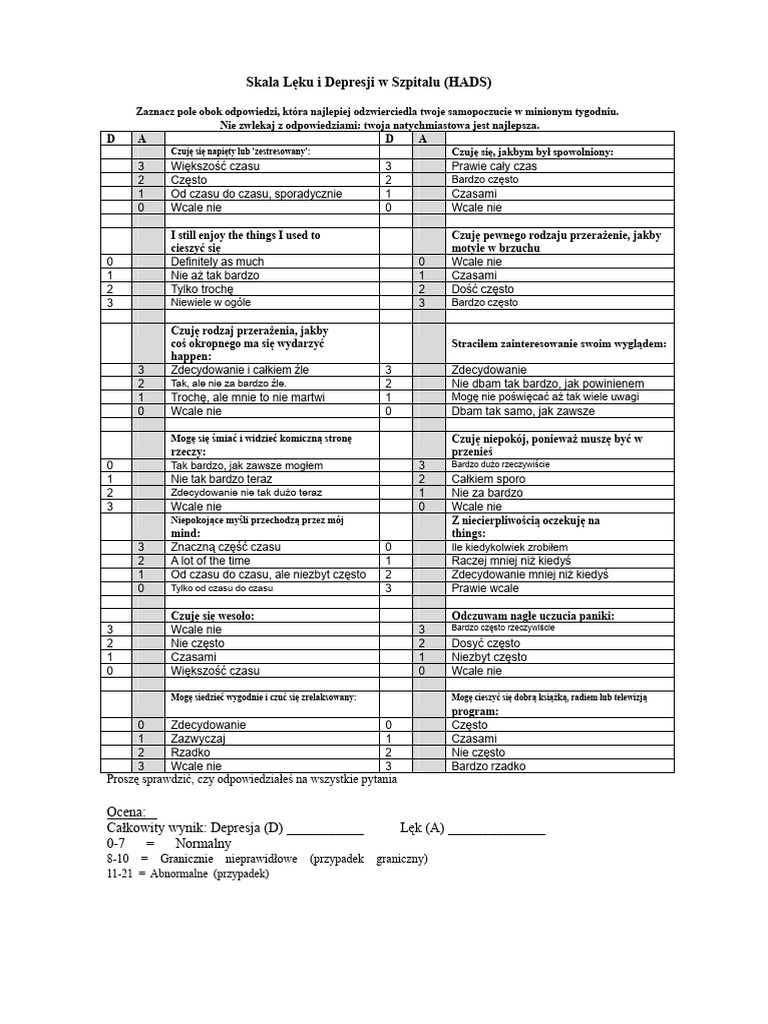 HADS Skala | PDF