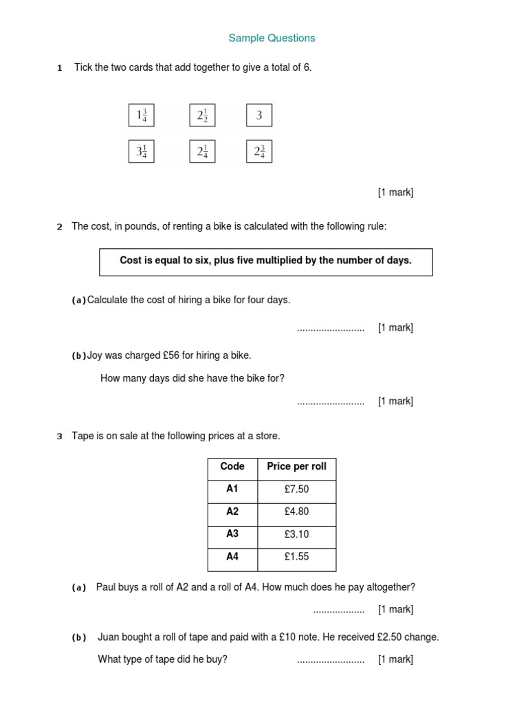 Sample Questions: Cost Is Equal To Six, Plus Five Multiplied by The ...