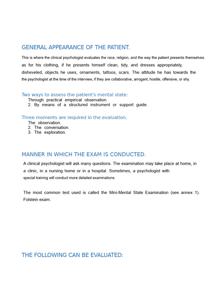 Evaluation of The General Appearance of The Patient Document in Word ...