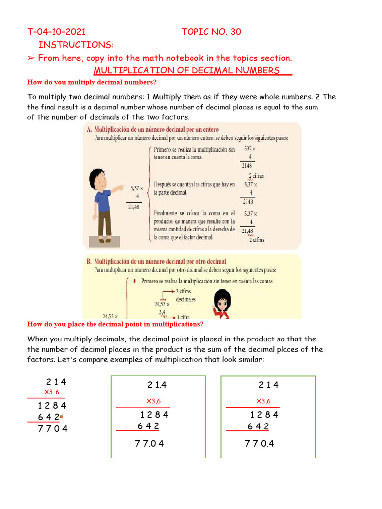 Multiplication of Decimal Numbers. | PDF