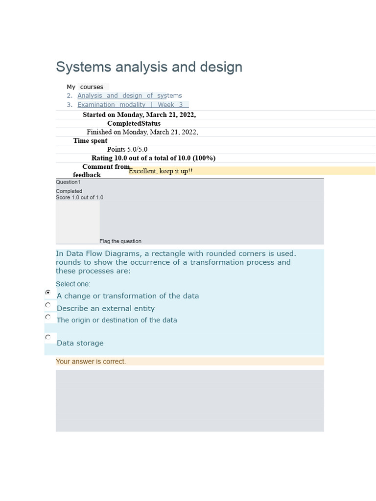 Week 3 Exam Analysis and Design of Systems | PDF