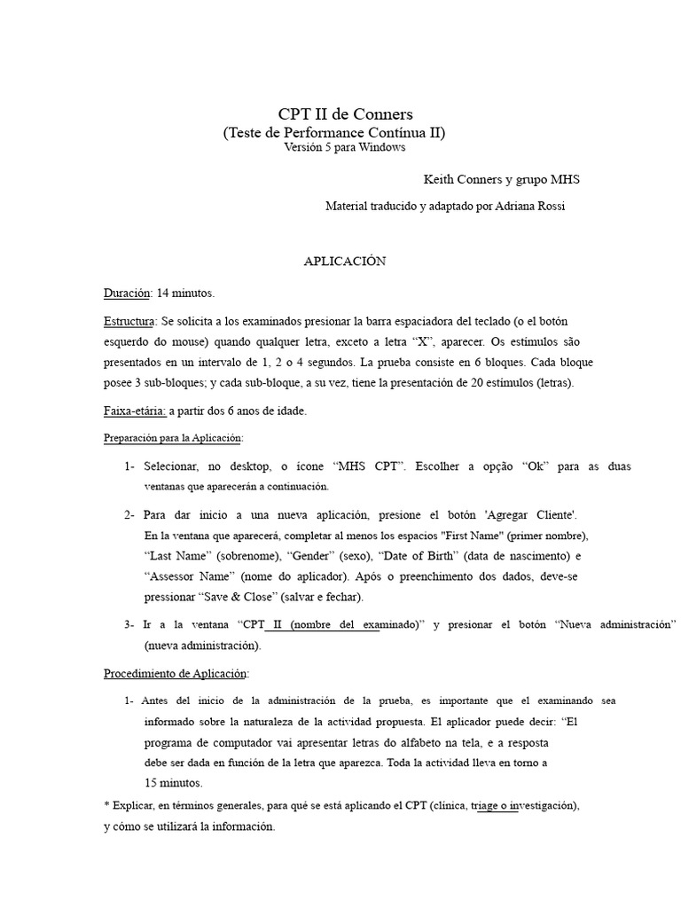 Guía de Aplicación del CPT II de Conners | PDF | Desviación Estándar ...