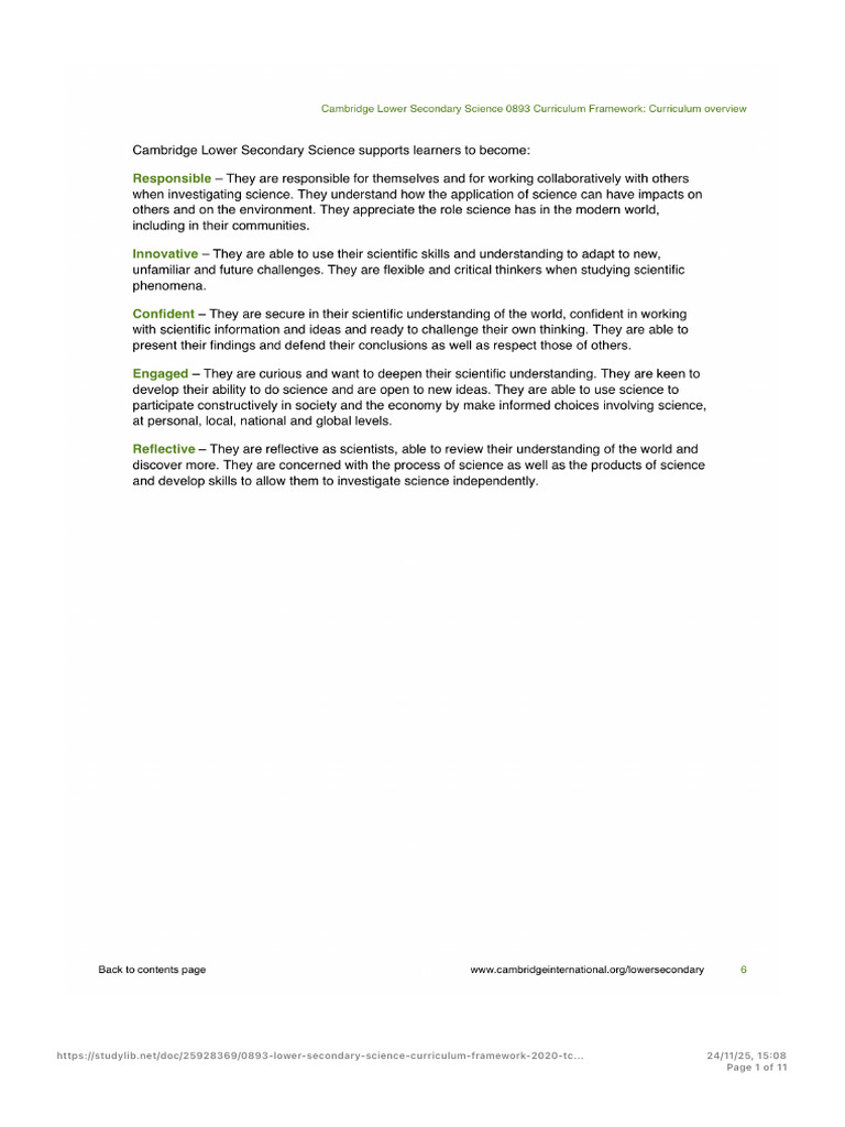 Lower Secondary Science Curriculum 2020 | PDF