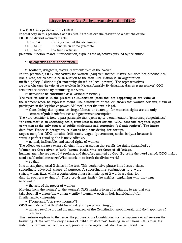 Linear Reading Preamble of The Declaration of The Rights of Woman and The Citizen | PDF | God ...