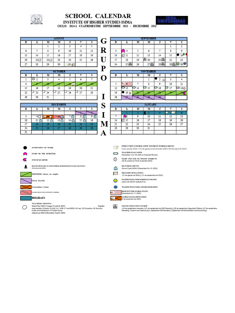 Four-Month Calendar 2024-1 | PDF | Educational Stages | Higher Education