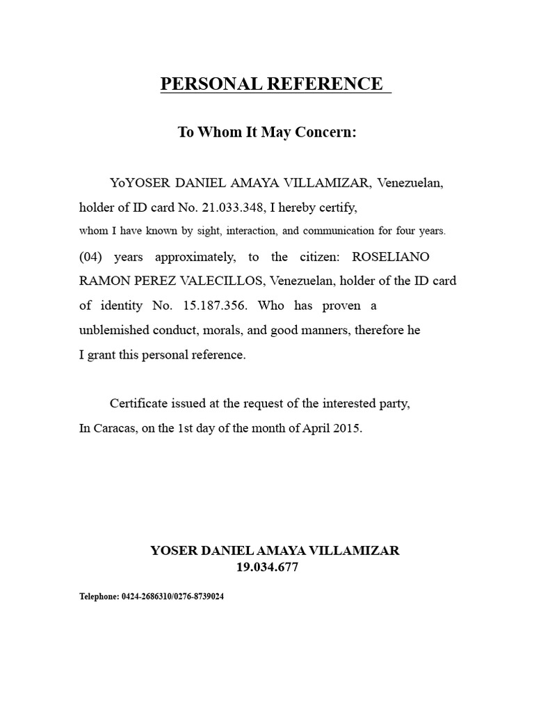 Personal Reference | PDF | Identity Document | Authentication