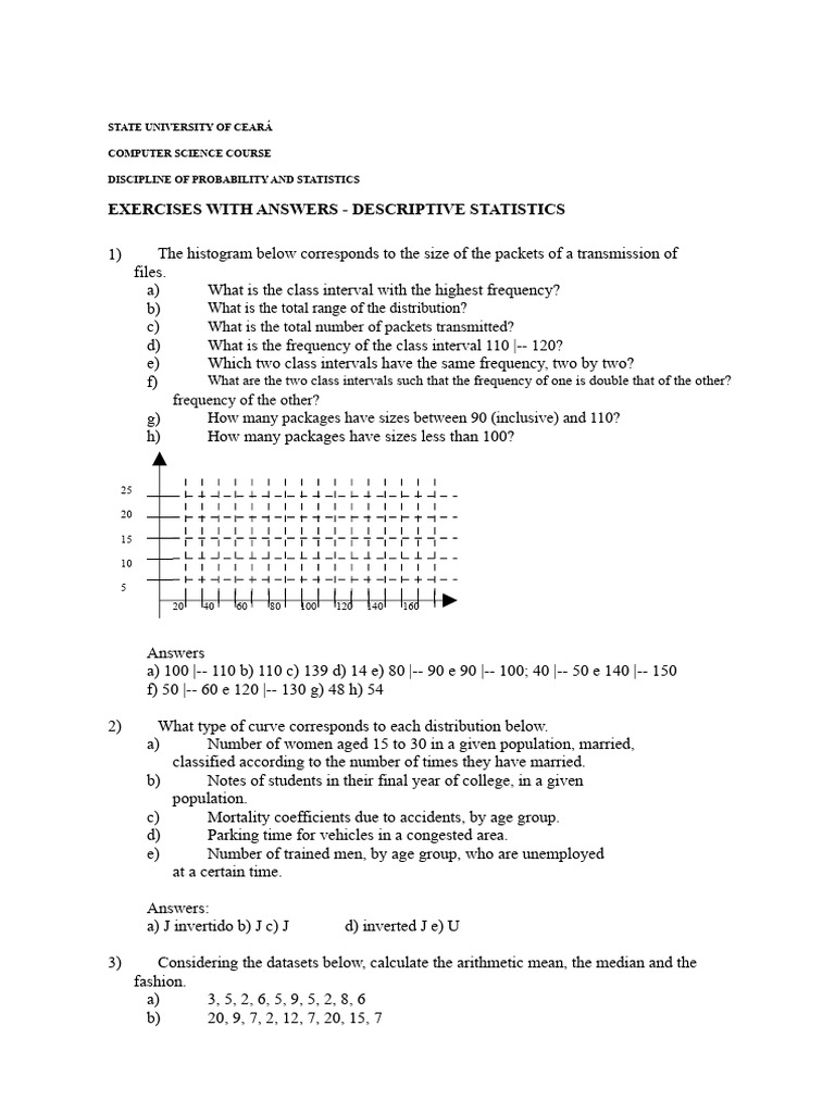 DESCRIPTIVE STATISTICS EXERCISES - Answer Key | PDF | Coefficient Of Variation | Standard Deviation