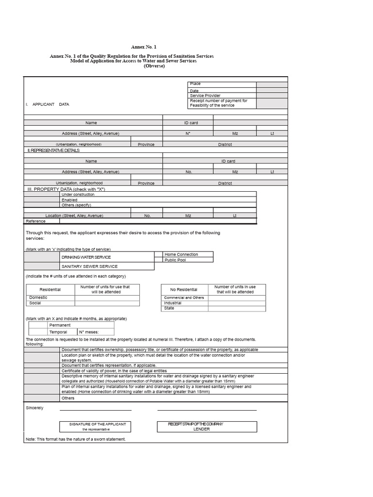Request for Access to Water and Sewer Services_Jan 2019_1 | PDF ...