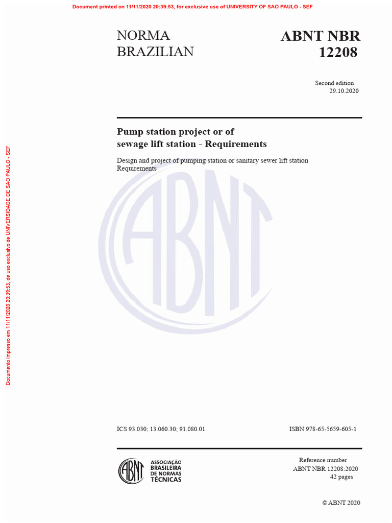 NBR 12208 of 10/2020 - Design of sewage pumping stations or lifting ...