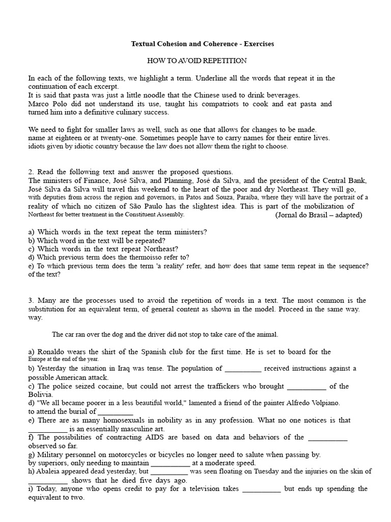 23 - Exercises - Cohesion and Coherence | PDF | Stroke