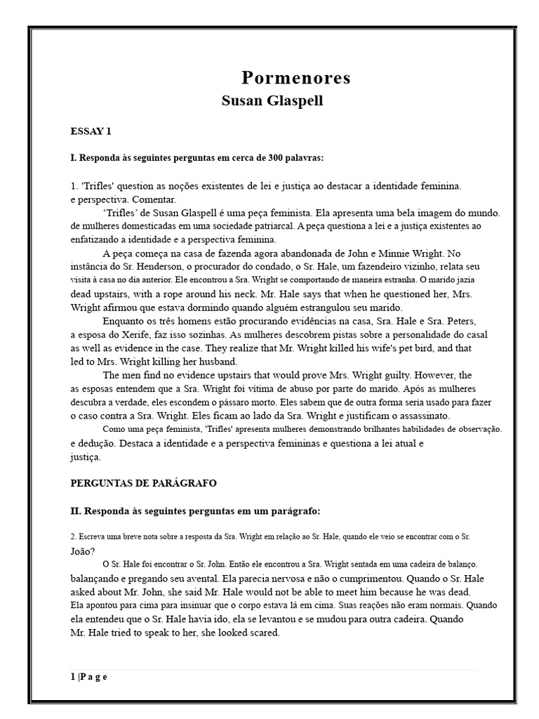 "Trifles: Feminismo e Justiça em Glaspell" | PDF | Patriarcado | Feminismo