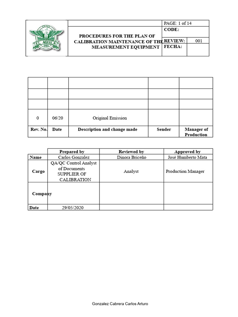 Calibration Plan Procedures | PDF | Calibration | Metrology