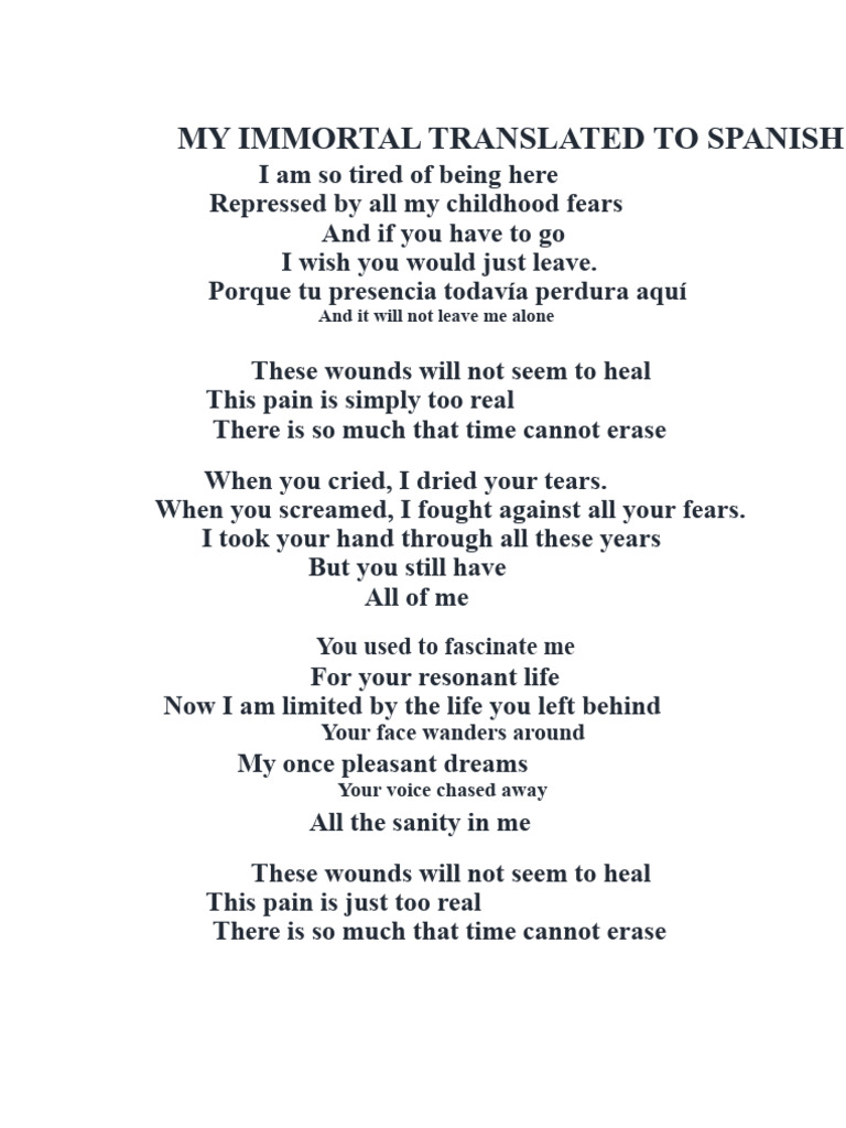 My Immortal Translated To Spanish | PDF
