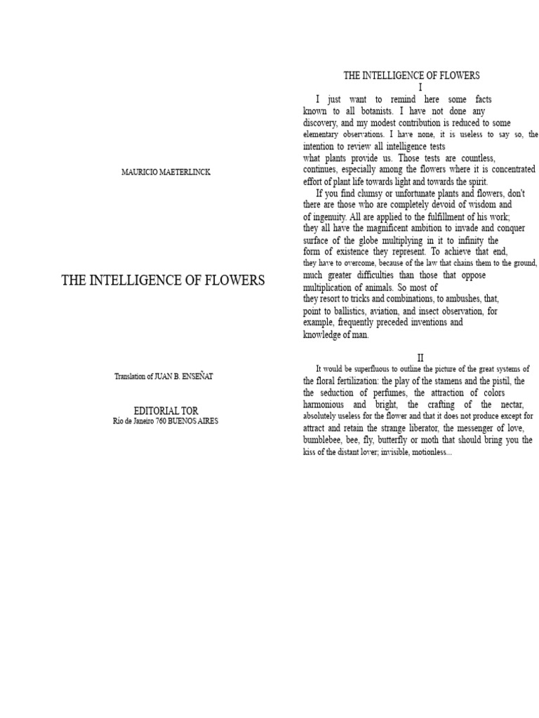 Maeterlinck, Maurice - The Intelligence of Flowers | PDF | Flowers | Botany