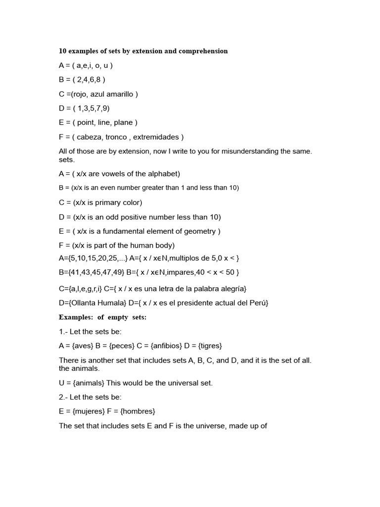 10 Examples of Sets by Extension and Comprehension | PDF | Interest | Debt