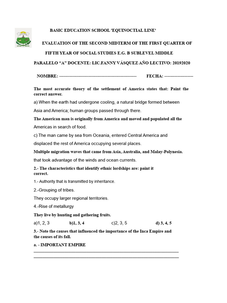 Social Studies Test Second Partial | PDF | Indigenous Peoples Of The ...