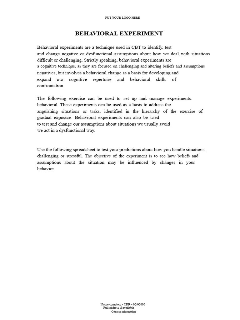 26 Behavioral Experiment | PDF | Cognitive Behavioral Therapy | Behaviorism