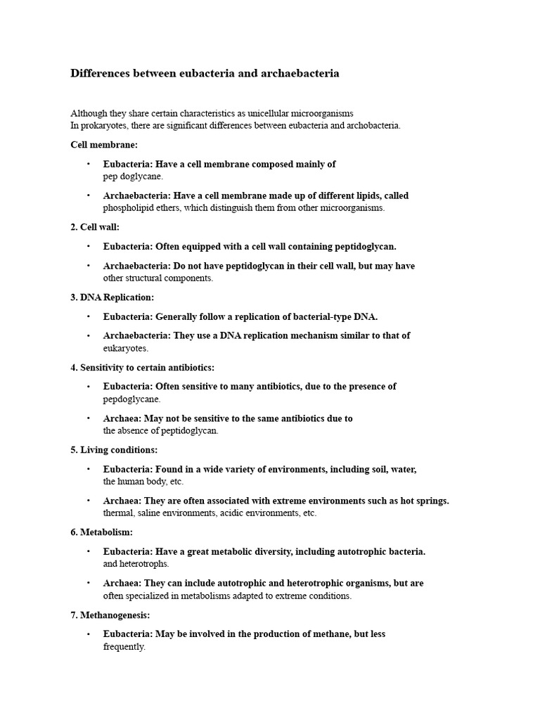 Differences Between Eubacteria and Archaebacteria | PDF