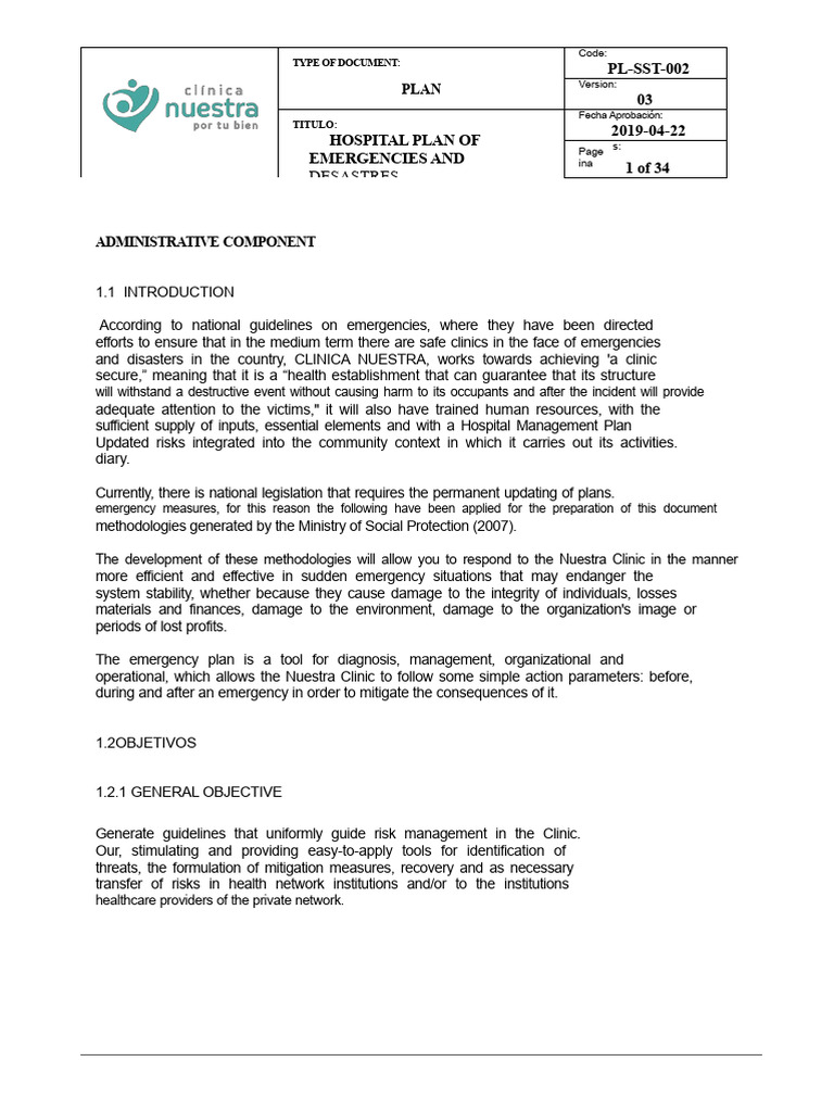 Hospital Emergency and Disaster Plan | PDF | Hazards | Emergency Management