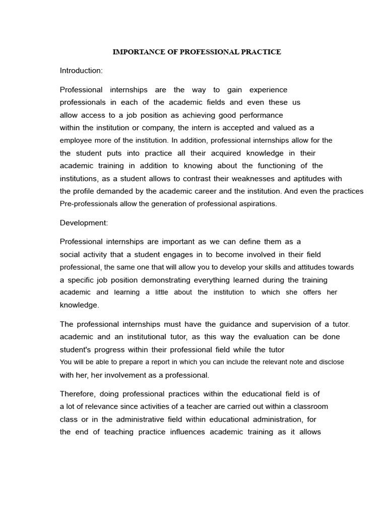Importance of Professional Practice | PDF | Internship | Job Hunting