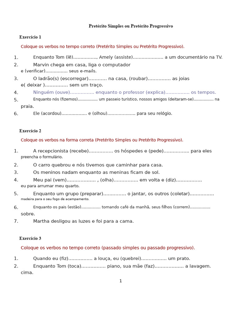 Passado Simples ou Passado Contínuo | PDF