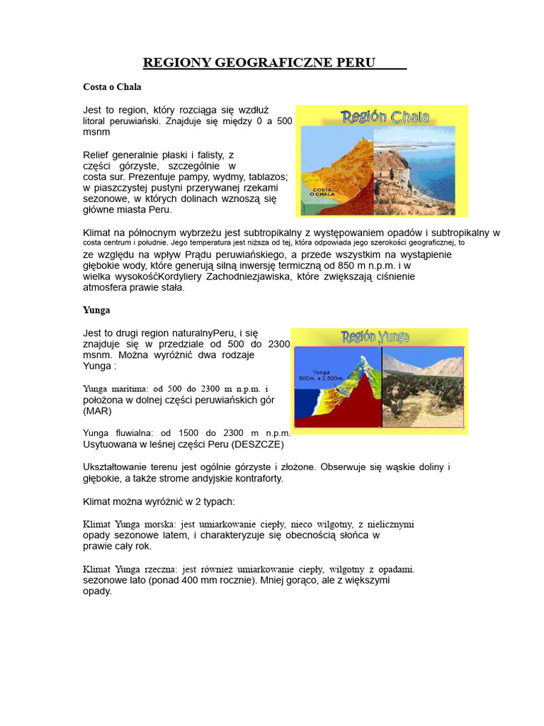 Regiony Geograficzne Peru | PDF